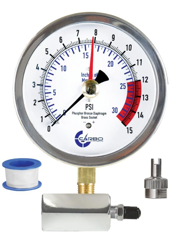 4" Gas Test Pressure Gauge, 15 Pound, Stainless Steel Case, Accuracy 1% ...
